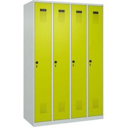 Kleiderspind C+P Evolo Plus, 4 Abteile, Anschlag rechts, Sicherheits-Drehriegel, B 1200 x T 500 x H 1850 mm, lichtgrau/clowngr&uuml;n