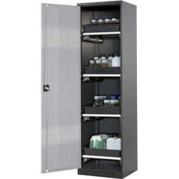 Chemikalienschrank ASECOS CS-CLASSIC, Fl&uuml;gelt&uuml;r, 4 Auszugswannen, 545x520x1950 mm, silber