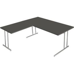 Schreibtisch Toledo, mit Anbautisch, h&ouml;henverstellbar, C-Fu&szlig;, B 1600 x T 800 mm, anthrazit