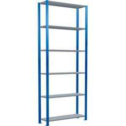 SCHULTE LAGERTECHNIK Fachbodenregal Stecksystem MultiPlus250, Grundregal, 6 Fachb&ouml;den, Kreuzstrebe, B 1000 x T 300 x H 2500 mm, Enzianblau RAL 5010