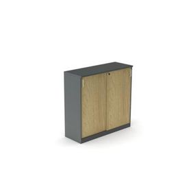 Schiebet&uuml;renschrank BEXXSTAR, 3 Ordnerh&ouml;hen, H 1155 mm, dunkelgrau/Eiche-Dekor