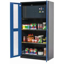 Chemikalienschrank ASECOS CS-CLASSIC-GF, Fl&uuml;gelt&uuml;ren mit Glasausschnitt, Front Enzianblau, B 1055 x T 520 x H 1950 mm