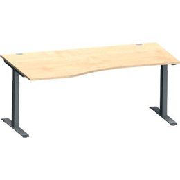 Sch&auml;fer Shop Sch&auml;fer Shop Genius Winkelschreibtisch MODENA FLEX, 90&deg; Winkel links, T-Fu&szlig; Rechteckrohr, B 2000 x T 1200/800 x H 650-850 mm, Ahorn/anthrazit