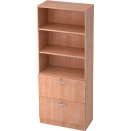 H&auml;ngeregistraturschrank JENA, 5 OH, B 800 mm, 2 Schubladen, abschlie&szlig;bar, Nussbaum-Dekor