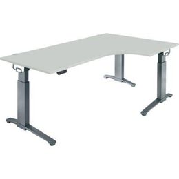 Sch&auml;fer Shop Sch&auml;fer Shop Genius Schreibtisch ERGOSTYLE S, 90&deg;, elektrisch h&ouml;henverstellbar, Ansatz rechts, C-Fu&szlig;, einstufig, B 2000 x T 800 x H 715 - 1182 mm, inkl. Memory Master, lichtgrau/anthrazit