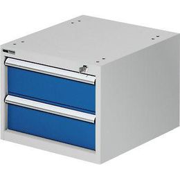 Sch&auml;fer Shop Schubladenunterbau f&uuml;r modulare Werkbank, Typ 2, 2 Sch&uuml;be, lichtgrau RAL 7035/enzianblau RAL 5010