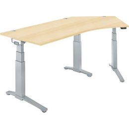 Sch&auml;fer Shop Sch&auml;fer Shop Genius Schreibtisch ERGOSTYLE S, 135&deg;, elektrisch h&ouml;henverstellbar, Ansatz rechts, zweistufig, C-Fu&szlig;, B 2165 x T 800 x H 645-1305 mm, inkl. Memory Master, Ahorn/wei&szlig;aluminium