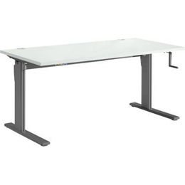 Schreibtisch Standard, rechteckig, manuell per Kurbel h&ouml;henverstellbar, C-Fu&szlig;, B 1600 x T 800 x H 728-1188 mm, lichtgrau/anthrazit