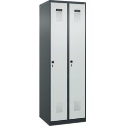 Kleiderspind C+P Evolo Plus, 2 Abteile, Anschlag rechts, Sicherheits-Drehriegel, Soft-Anschlag, B 600 x T 500 x H 1850 mm, anthrazitgrau/lichtgrau