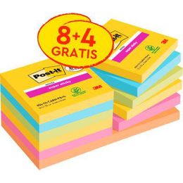 Sparpaket Post-it&reg; Haftnotizen Super Sticky Notes 654-SS-CARN-P8+4, 76 x 76 mm, wiederabl&ouml;sbar, cellophanfrei verpackt, farbig, 8 Bl&ouml;cke &aacute; 90 Blatt+ 4 Bl&ouml;cke GRATIS