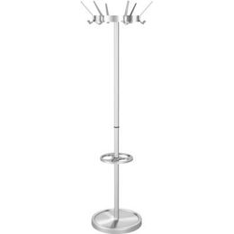 Kerkmann Garderobenst&auml;nder Public, 18 Haken, Schirmhalter, drehbare Krone, H 1750 x &Oslash; 500 mm, Stahl, alusilber