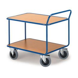 ROLLCART Tischwagen, 2 Etagen, bis 500 kg, TPE-Bereifung, Stahl pulverbeschichtet enzianblau RAL 5010, L 1200 x B 800 mm