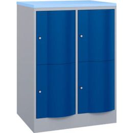 C+P Schlie&szlig;fachschrank Resisto, 2 Abteile, 4 F&auml;cher, B 772 x T 640 x H 1077 mm, Wei&szlig;alu/Enzianblau