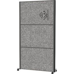 Maul Stellwandsystem Maulconnecto UpLight, 3x Akustikvlies dunkel, LED-Beleuchtung, Klettverbindung, auf Rollen, H 1800 x B 1000 mm, anthrazit