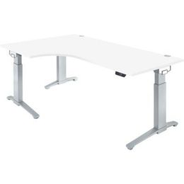 Sch&auml;fer Shop Sch&auml;fer Shop Genius Schreibtisch ERGOSTYLE S, 90&deg;, elektrisch h&ouml;henverstellbar, Ansatz links, C-Fu&szlig;, einstufig, B 2000 x T 800 x H 715 - 1182 mm, inkl. Memory Master, wei&szlig;/wei&szlig;aluminium