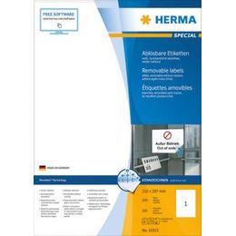 Herma abl&ouml;sbare Etiketten Nr. 10315 auf DIN A4-Bl&auml;ttern, 100 Etiketten, 100 Bogen