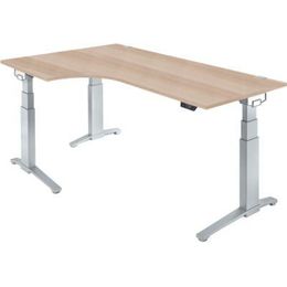 Sch&auml;fer Shop Sch&auml;fer Shop Genius Schreibtisch ERGOSTYLE S, 90&deg;, Ansatz links, elektrisch h&ouml;henverstellbar, C-Fu&szlig;, zweistufig, B 2000 x T 800 x H 645-1305 mm, inkl. Memory Master, Eiche/wei&szlig;aluminium