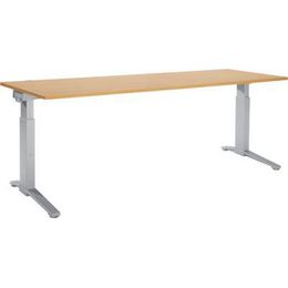 Sch&auml;fer Shop Sch&auml;fer Shop Genius Schreibtisch ERGOSTYLE S, manuell h&ouml;henverstellbar, Rechteck, C-Fu&szlig;, B 2000 x T 800 x H 675-895 mm, Buche/wei&szlig;aluminium