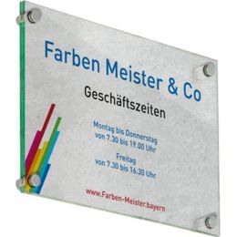 moedel T&uuml;rschild GALERIE, DIN A4, Edelstahl und ESG-Glas, 4 Abstandhalter, Schraubmontage, B 210 x H 297 mm, transparent