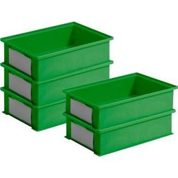 Sch&auml;fer Shop Sparset Stapelboxen Serie 14/6-2-H, PP-Kunststoff, Inhalt 12 Liter, gr&uuml;n, 5 St&uuml;ck