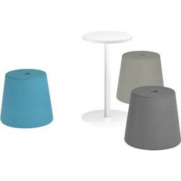Nowy Styl NowyStyl Pouf Set Versi, 3 Sitzhocker inklusive Tisch, blau/dunkelgrau/hellgrau/weiß