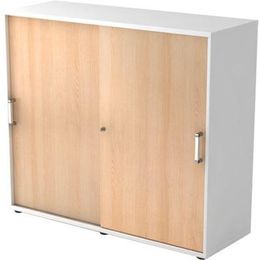 Schiebet&uuml;renschrank TARVIS, 3 Ordnerh&ouml;hen, B 1200 x T 400 x H 1100 mm, abschlie&szlig;- & stapelbar, wei&szlig;/Eiche-Dekor