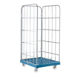 Rollbox, 3-seitig, Kunststoffbodenplatte, 724 x 815 x 1640 mm, blau (RAL 5012)