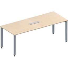 Sch&auml;fer Shop Sch&auml;fer Shop Genius Konferenztisch MODENA FLEX, 6-fach Anschluss, Rechteck, 4-Fu&szlig; Quadratrohr, B 2000 x T 800 x H 720-840 mm, Ahorn/wei&szlig;alu
