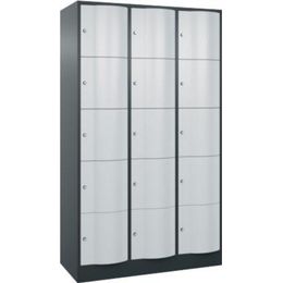 C+P Schlie&szlig;fachschrank Resisto, 3 Abteile, 15 F&auml;cher, B 1148 x T 540 x H 1950 mm, Anthrazitgrau/Lichtgrau