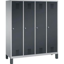 Garderobenspind Evolo S 3000, Stahl, mit F&uuml;&szlig;en, 4 Abteile mit jeweils B 400 mm, Zylinderschloss, wei&szlig;aluminium RAL 9006/anthrazit RAL 7016