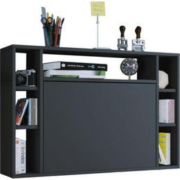 Wandschreibtisch Wandila, ideal f&uuml;r das Home Office, ausklappbare Tischplatte & 7 F&auml;cher, B 900 x T 200/670 x H 600 mm, Holz, schwarz