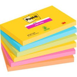 POST-IT Haftnotizen Super Sticky Notes Carnival 655-6SS-CARN, 127 x 76 mm, wiederabl&ouml;sbar, cellophanfrei verpackt, farbig, 6 x 90 Blatt