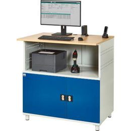 Rau Computer-Station Typ 1023, Arbeitsplatte, Unterschrank, bis 200 kg, B 1100 x T 790 x H 1130 mm, Stahl/Holz, station&auml;r