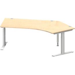 Sch&auml;fer Shop Sch&auml;fer Shop Genius Winkelschreibtisch MODENA FLEX, 135&deg; Winkel rechts, T-Fu&szlig; Rechteckrohr, B 2165 x T 800/800 x H 650-850 mm, Ahorn/wei&szlig;alu