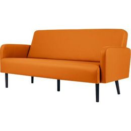 Dreisitzer Sofa meet by Paperflow LISBOA, desinfektionsmittelbest&auml;ndiger Kunstlederbezug orange, Fu&szlig;gestell schwarz, B 1590 x T 550 x H 430 mm