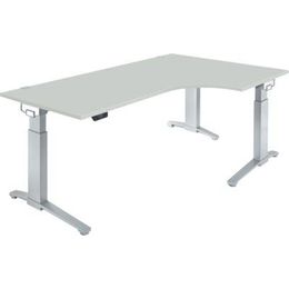 Sch&auml;fer Shop Sch&auml;fer Shop Genius Schreibtisch ERGOSTYLE S, 90&deg;, elektrisch h&ouml;henverstellbar, Ansatz rechts, C-Fu&szlig;, einstufig, B 2000 x T 800 x H 715 - 1182 mm, inkl. Memory Master, lichtgrau/wei&szlig;aluminium