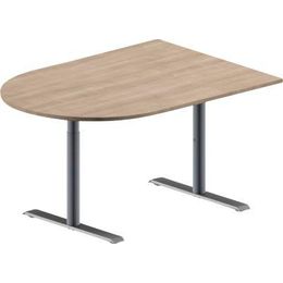 Sch&auml;fer Shop Sch&auml;fer Shop Genius Konferenztisch MODENA FLEX, Halbkreis, T-Fu&szlig; Rundrohr, B 1400 x T 1000 x H 650-850 mm, Eiche-Dekor/wei&szlig;aluminium RAL 9006