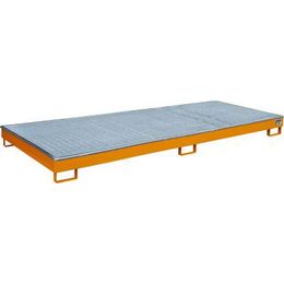 Bauer Regalwanne RW-GR 3300-1 PE, mit Gitterrost und PE-Einsatz, B 3262 x T 1312 x H 195 mm, bis 240 l, Stahl lackiert, gelborange