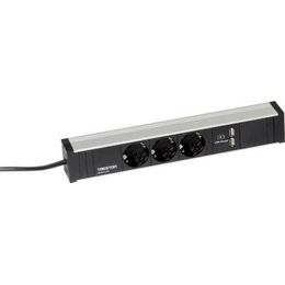 Steckdosenleiste treston 331, 3-fach, 2 x USB A, vertikale Befestigung, 4,5 m langes Kabel, 16 A/250 V, B 331 x T 44 x H 52 mm, Aluminium