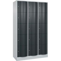 C+P Schlie&szlig;fachschrank Resisto, 3 Abteile, 15 F&auml;cher, B 1148 x T 540 x H 1950 mm, Lichtgrau/Anthrazitgrau