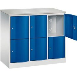 C+P Schlie&szlig;fachschrank Resisto, 3 Abteile, 6 F&auml;cher, B 1148 x T 540 x H 1077 mm, Lichtgrau/Enzianblau