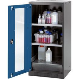 Chemikalienschrank ASECOS CS-CLASSIC-G, Fl&uuml;gelt&uuml;r und Glasausschnitt, 2 B&ouml;den, H 1105 mm, enzianblau