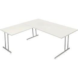Schreibtisch Toledo, mit Anbautisch, h&ouml;henverstellbar, C-Fu&szlig;, B 1800 x T 800 mm, wei&szlig;