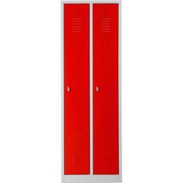 Kleiderspind, 2 T&uuml;ren, B 600 x H 1800 mm, Drehriegelverschluss, lichtgrau/feuerrot