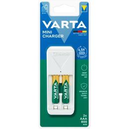 Mini Akkuladeger&auml;t f&uuml;r Batterien Varta, 2x AA/AAA, inkl. 2 AA-Akkus, Ladezeit 4,5 h, EU-Stecker, 100-240 V, B 43 x T 63 x H 102 mm, wei&szlig;