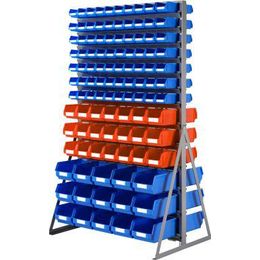 St&auml;nderregal, 2-seitig best&uuml;ckbar, 13 Reihen, inkl. 100 x Sichtlagerk&auml;sten LF 211/56 x LF 221/30 x LF 321, B 1145 x T 800 x H 1950 mm, Stahl, anthrazitgrau RAL 7016