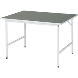 Rau Arbeitstisch Jerry, manuell h&ouml;henverstellbar, 25 mm Spanplatte mit Linoleumbelag, bis 300 kg, B 1250 x T 1000 x H 800-850 mm, hellgRau/lichtgRau