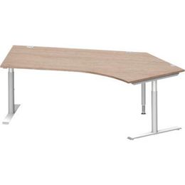 Sch&auml;fer Shop Sch&auml;fer Shop Genius Winkelschreibtisch MODENA FLEX 135&deg;, T-Fu&szlig;-Rundrohr, B 2165 mm, Ansatz rechts, Eiche-Dekor/wei&szlig;alu