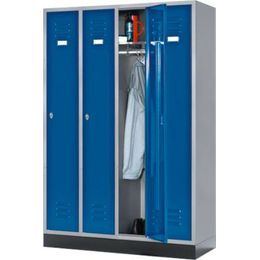 Sch&auml;fer Shop Kleiderspind, 4 Abteile, Sockel, Drehriegelverschluss, 84 kg, blau/hellsilber
