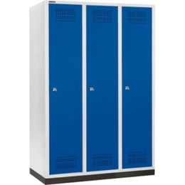 Sch&auml;fer Shop Sch&auml;fer Shop Genius Kleiderspind mit Sockel, 3 Abteile, 400 mm Abteilbreite, Zylinderschloss, lichtgrau/enzianblau